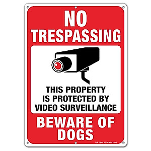 No Trespassing This Property Is Protected By Video Surveillance Beware Of Dogs Metal Reflective Sign - 14 x 10 Inches .040 Aluminum - 6 Pre-Drilled Holes - UV Protected, Waterproof and Fade Resistant