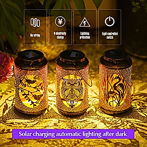 Solar Metal Outdoor Lanterns Hanging Solar Owl Lights Waterproof Solar Powered Garden Decor LED Outside Yard Patio Decorations