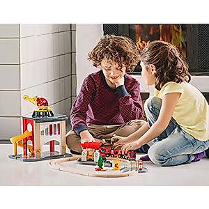 BRIO 33815 Rescue Firefighter Set | 18 Piece Train Toy Set with Fire Truck and Accessories | Kid-Friendly Wooden Tracks | Ideal for Toddlers Aged 3 and Up