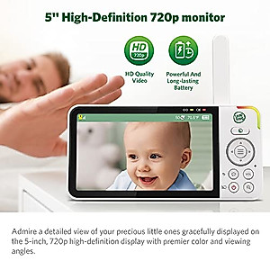 LeapFrog LF915HD Baby Monitor, 5” 720p Screen, 360° Pan & Tilt with 8X Zoom Camera, Color Night Vision, Night Light, Two-Way Intercom, Secure Transmission No WiFi