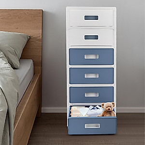 KONGKUNI 6 Drawer Rolling Storage Cart with Wheels, Stackable Drawer Storage Organizer, Multifunctional Utility Cart Plastic Storage Trolley,Organize Files Supplies for School Office Home