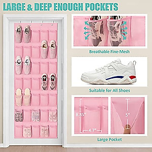 Over The Door Shoe Organizers Pink with 35 Durable Mesh Pockets Baby Organizer Storage Hanging Shoe Organizer Shoe Holder Rack For Toddler Girl Room Baby Room Craft Room Bedroom Pantry Bathroom Closet