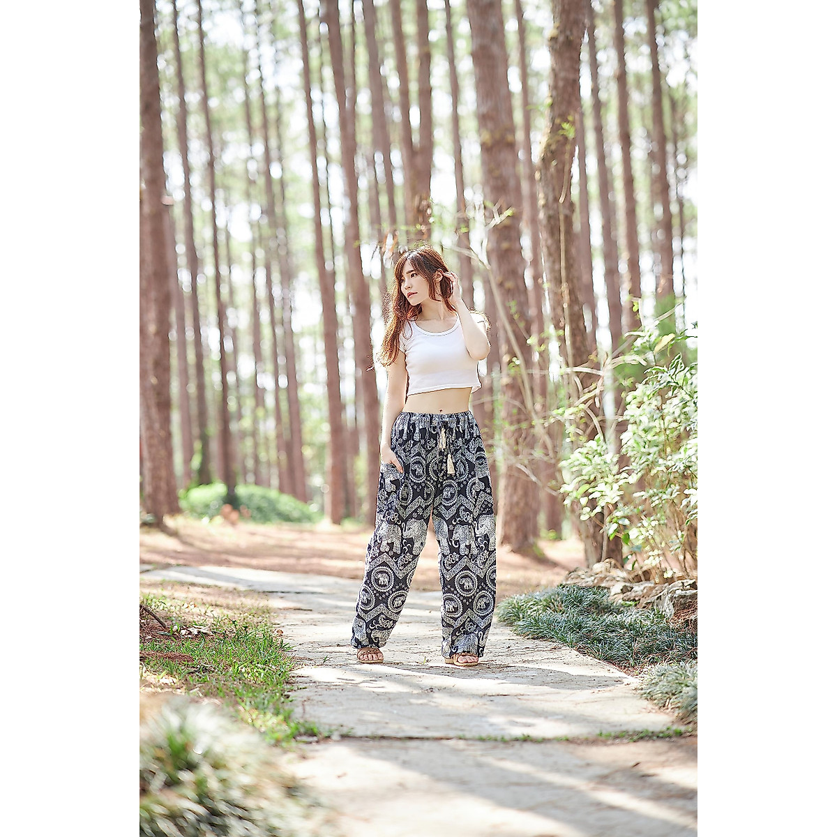 Lannaclothesdesign Women's Elephant Hippie Boho Yoga Harem Pants (XXL, Black)