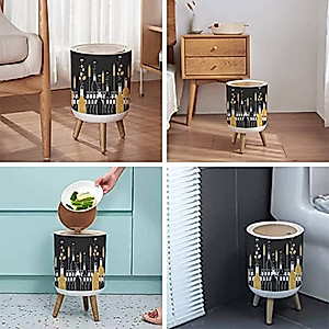 Small Trash Can with Lid for Bathroom Kitchen Office Diaper Beer bottles hops wheat Craft beer brewing ingredients for brewery pub Bedroom Garbage Trash Bin Dog Proof Waste Basket Cute Decorative