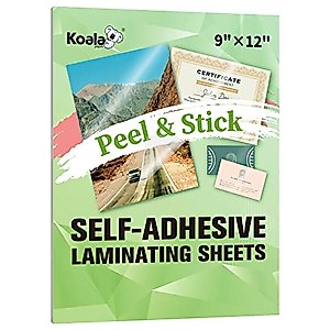 Koala Self Adhesive Laminating Sheets - 9 x 12 Inch Self Laminating Sheets, No Machine Needed Clear Self Sealing Laminate Sheets for Stickers, Photos - 5 Sheets