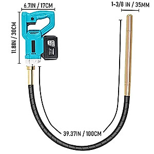 Cordless Hand-held Electric Concrete Vibrator 800W 5000RPM Portable Construction Insertion Vibrator Air Bubbles Remover Level Concrete with 3.3 ft Vibrating Rod, 2 Rechargeable Batteries