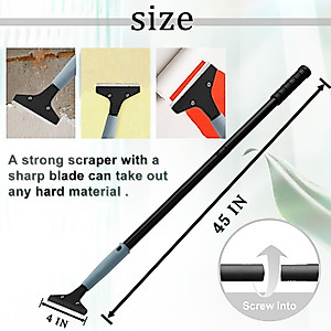 Heavy Duty 4-inch Razor Blade Floor Scraper, 45 Inch Long-Handle, Cleaning Glass Wall Scraper, with 10 Blades, Painting stripping tools, Tile, Floors, Walls