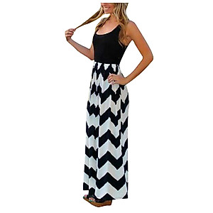 Padaleks Women’s Casual Summer Maxi Dress Loose Sleeveless Boho Beach Sundresses Striped Patchwork Long Dresses