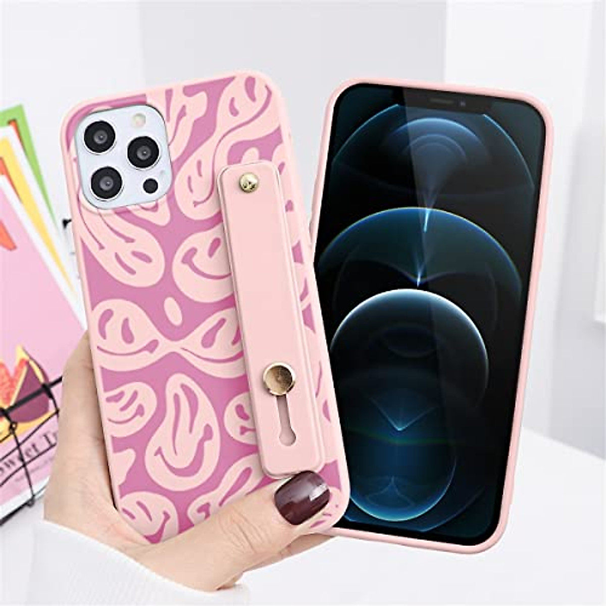 KAPUCTW 2 Pack for Oppo Realme 7 Pro 4G case with Wrist Strap, Print Pattern Wristband Holder Phone Case Soft Silicone TPU Bumper Shockproof Protective Cover for Realme 7 Pro 6.4 Inch