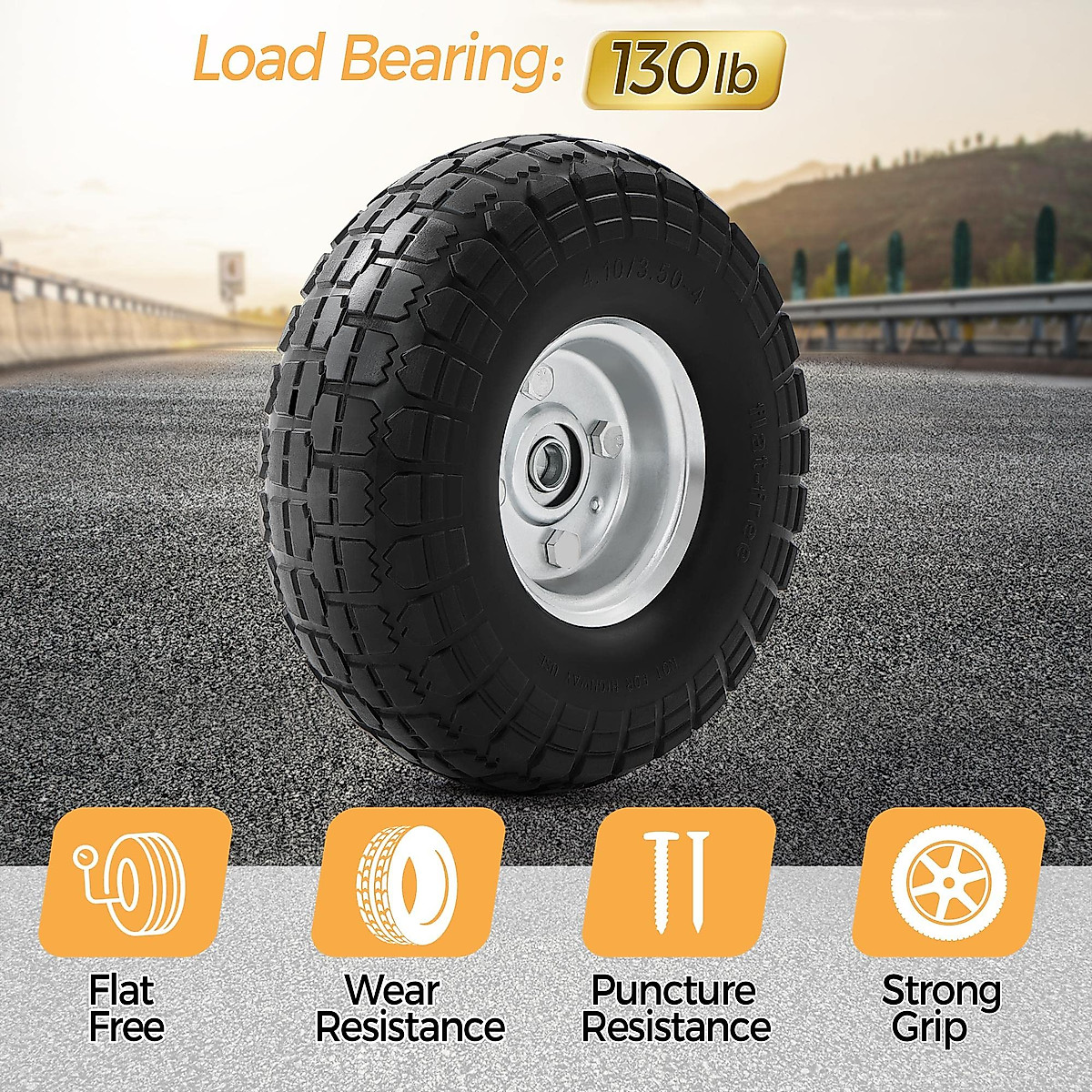 Yaheetech 10in Solid Wheelbarrow Tires 4.10/3.50-4 Sack Truck Cart Wheel Bearings for Wagon/Lawn/Garden/Beach/Trolley/Snowblower/Generator/Hand Cart 2PCS