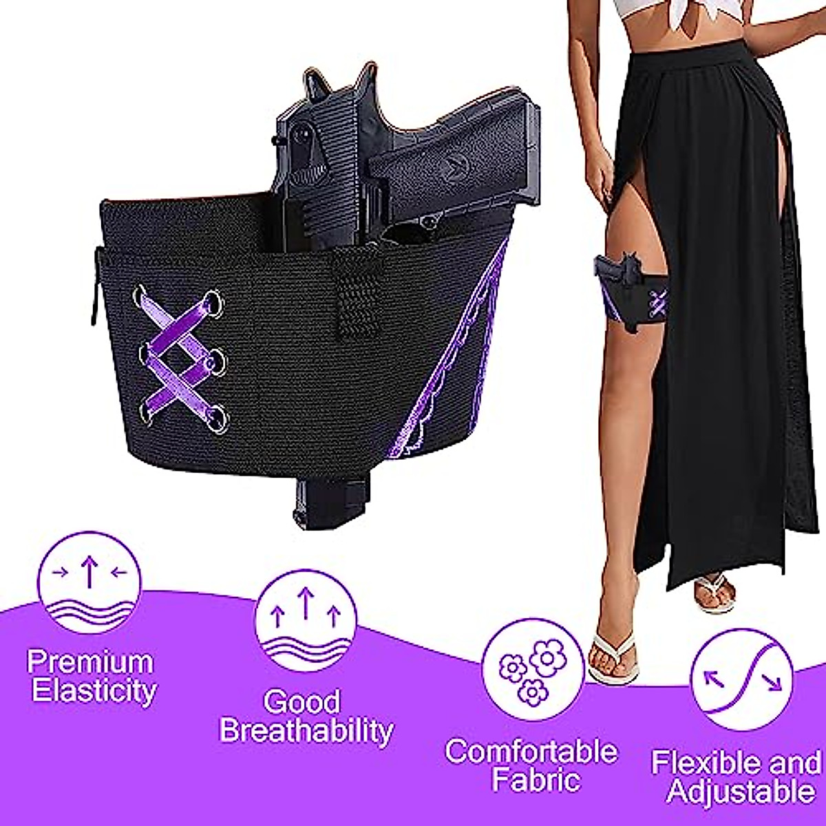 Gun Holster, Thigh Holster for Women, Embroidery Gun Holsters for Pistol, Adjustable Lady Gun Holsters Fit for PT-22. 22 CaliberTCP. 380, P238, RugerLCP & Similar Guns