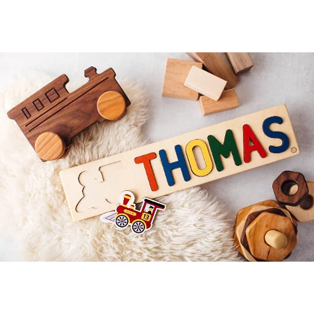 South Bend Woodworks Whimsical Character or Sports Icon Personalized Wooden Name Peg Puzzle