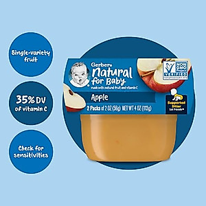 Gerber 1st Foods Baby Food, Apple Puree, Natural & Non-GMO, 2 Ounce Tubs, 2-Pack (Pack of 8)