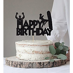 BIABISD Boxing Cake Toppers, Boxing Themed Cake Toppers, Boxing Happy Birthday Party Supplies Shiny Black Decorations