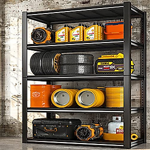 REIBII 48" Wide Garage Shelving Heavy Duty 72"H Garage Storage Shelves 2750LBS Heavy Duty Shelving Adjustable 5 Tier Metal Shelving for Garage Storage Shelving Industrial Shelving Storage Rack, Black
