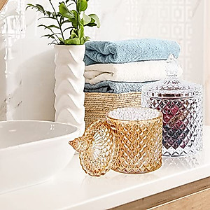 kingdalux Apothecary Jar Set, 2Pcs Clear Glass Qtip Holder Dispenser for Cotton Ball, Cotton Pads, Cotton Swab,Floss, for Vanity Makeup Organizer,Bathroom Canister Storage Organization