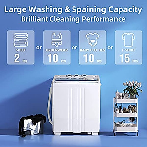 GRAVFORCE Portable Washing Machine, Mini Twin Tub Washer and Dryer Combo, 21lbs Capacity Washer(14.4Lbs) and Spinner(6.6Lbs), w/Built-in Gravity Drain for Camping, Apartments, Dorms, RV’s (Blue)