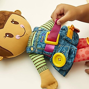 Playskool Dressy Kids Doll, Brown Hair and Bow, Activity Plush Toy with Zipper, Shoelace, Button, For Ages 2+ (Amazon Exclusive)