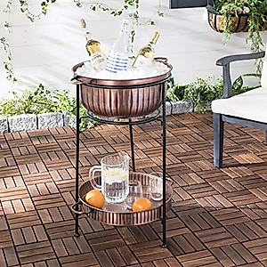 Safavieh PIT2006A Outdoor Collection Naka Antique Copper and Black Beverage Tub W/Stand Fire Pit