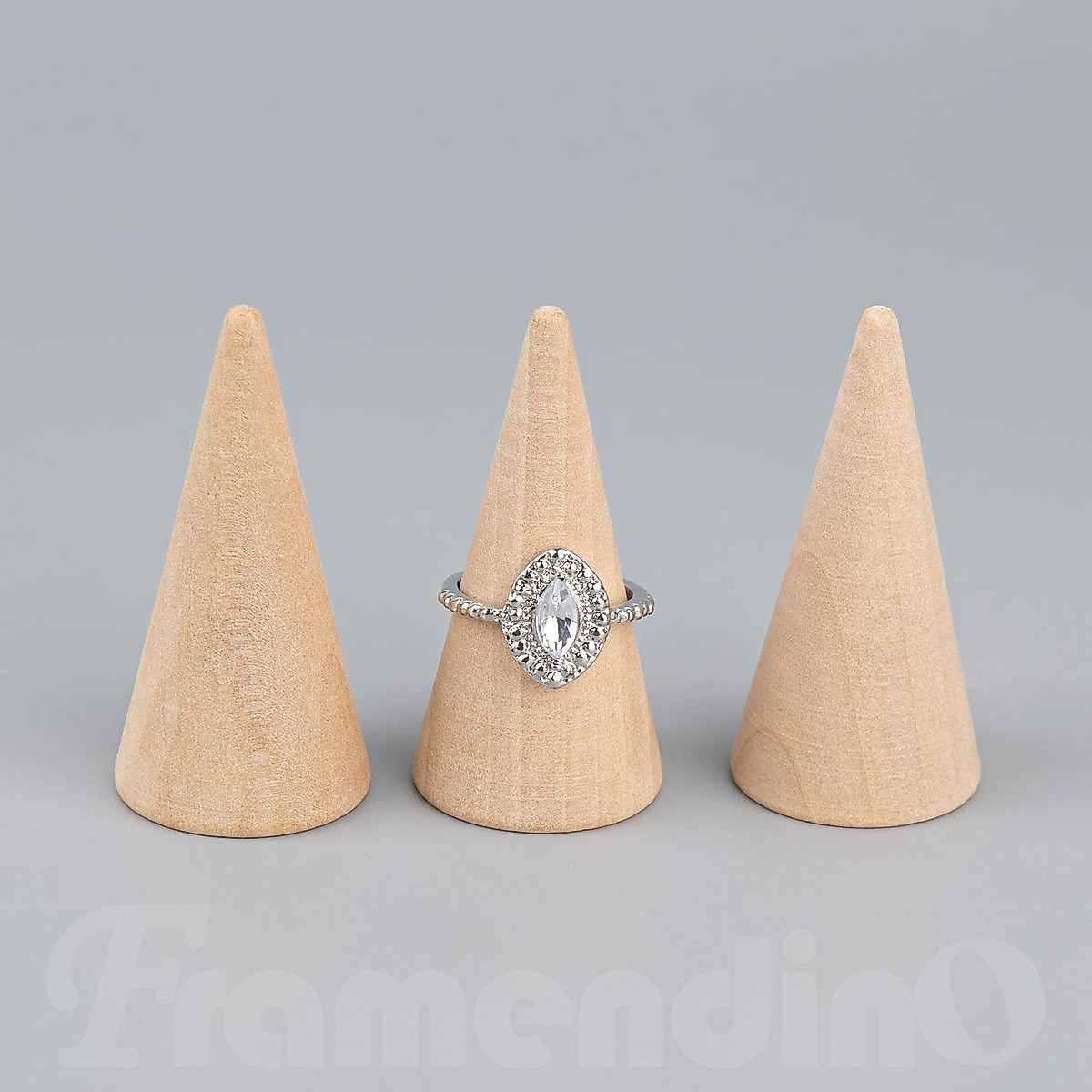 Framendino, 20 Pack Wood Cone Ring Display Stand Holder, Natural Unfinished Jewelry Stands Organizer for Crafts DIY