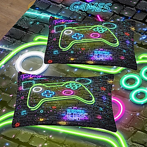 MWMWMW Gamer Comforter Sets for Boys, Twin Boys Bedding Set, 5 Piece Bed in a Bag Twin Boys, Teen Boy Comforter Set, Gamer Bedding Set with Flat Sheet, Fitted Sheet