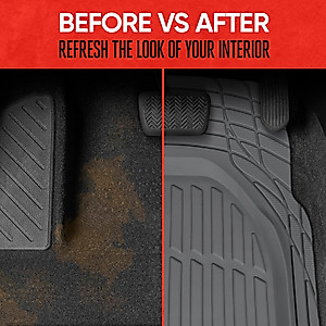 Motor Trend FlexTough Floor Mats for Cars, Gray Deep Dish All-Weather Mats, Waterproof Trim-To Fit Automotive Floor Mats for Trucks SUV, Universal Liner Car Accessories