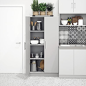 Prepac Elite 2 Door Standing Storage Cabinet, 16" D x 32" W x 65" H, Light Gray