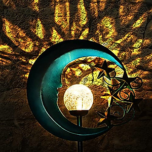 EPROSMIN Solar Outdoor Garden Lights - Solar Powered Pathway Lights Outdoor Decorative Lights Waterproof Crackle Glass Globe Led Landscape Lighting for Pathway,Yard,Lawn,Patio Stars Moon