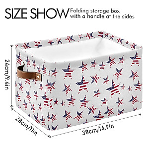 senya Fourth of July Basket American Independence Day Storage Box July 4th, USA Flag Stars Fabric Storage Bin Organizer Bag with Handles