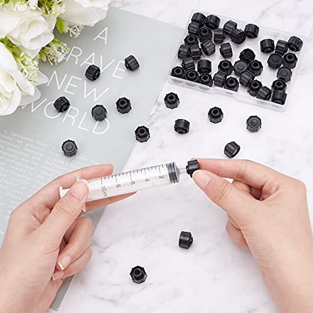 OLYCRAFT 50pcs Black Syringe Tip Caps 10mm Thick Luer Lock Tip Syringe Luer Lock Cap 12~12.5mm Diameter No Needle Tip Cap for Feeding Tubes Black Syringe Tip Cap