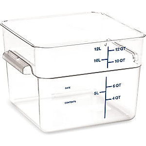 Carlisle FoodService Products Squares Square Food Storage Container with Stackable Design for Catering, Buffets, Restaurants, Polycarbonate (Pc), 12 Quarts, Clear