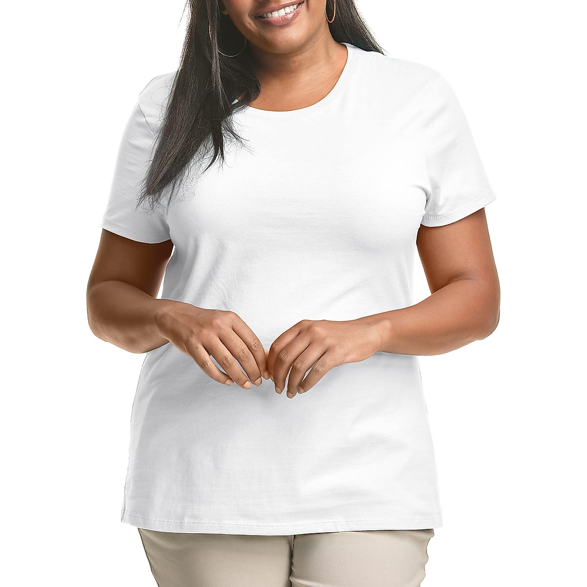 Hanes Plus-Size Pure Cotton Jersey T-Shirt, Wide Classic Crewneck Tee for Women, White1, 2X(18W/20W)