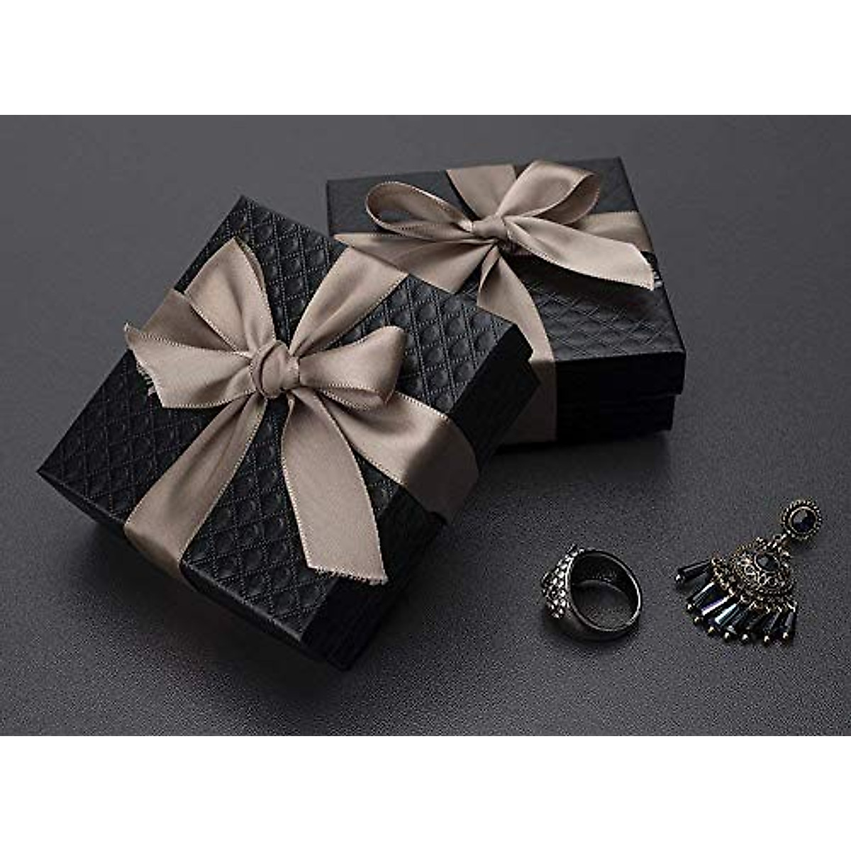 MESHA Cardboard Jewelry Boxes, 3.5x3.5x1 Cotton Filled Jewelry Gift Box with Lid, Jewelry Boxes for Small Business, Packing, Shipping, Necklace, Earring, Bracelet, Black, Pack of 52 Jewelry Boxes