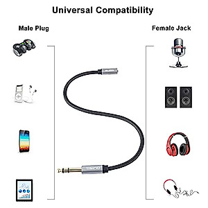 tisino 3.5mm to 1/4 Headphone Jack Adapter Cable 6.35mm 1/4" Male to 1/8" Female Adapter for Headphones, Amplifiers, Guitar Amp, Keyboard Piano, Home Theater, Speaker, Mixing Console - 5 feet