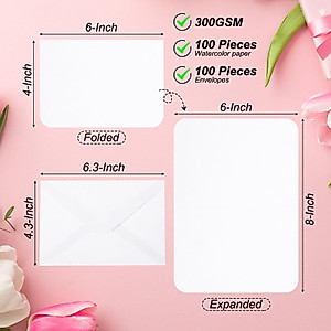 PATIKIL 100 Sets Pure Cotton Watercolor Cards 140lb/300 GSM Postcards with Envelopes for Art Painting Creative Thank Notes, 4x6 Inch Foldable Size
