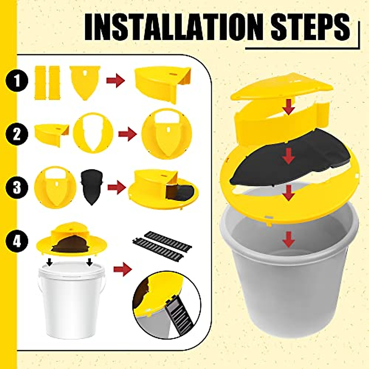 SANDALLI 2 Pack Mouse Trap Bucket Multi Catch Mice Trap for Indoor Outdoor Use, Compatible 5 Gallon Bucket (Round - 2 Packs)