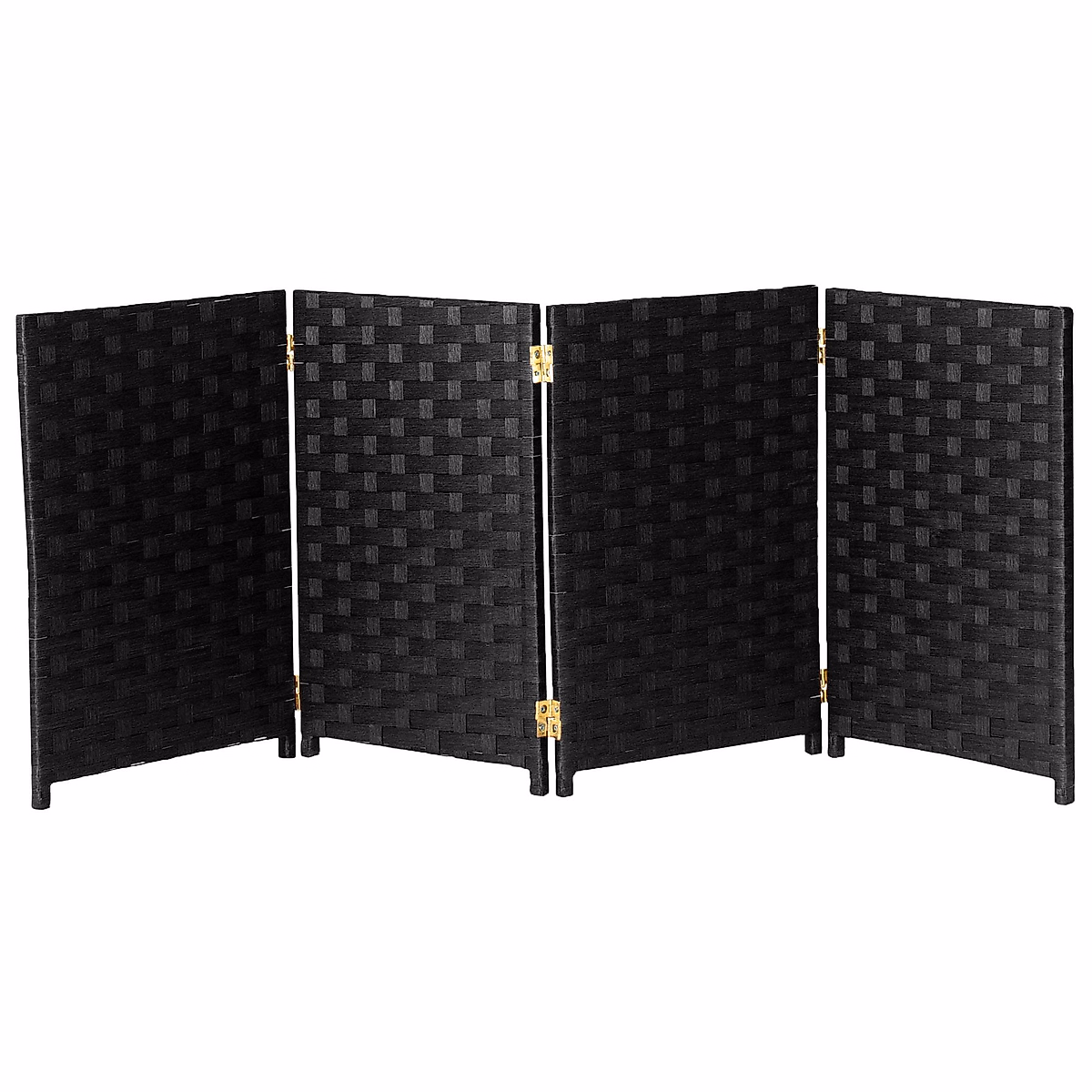 Red Lantern 2 ft. Short Woven Fiber Folding Screen - 4 Panel - Black