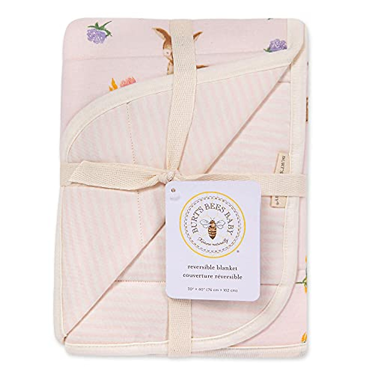 Burts Bees Baby Infant Reversible Blankets 100% Organic Cotton GOTS Certified - Sweet Doe Prints with Quilting Pattern Soft Nursery Blanket with 100% Polyester Fill for Size 30 x 40 Inch