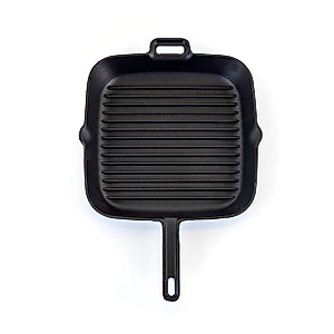 Megachef Enamel Cast Iron Pan with Matching Grill Press, 11 Inch, Blue