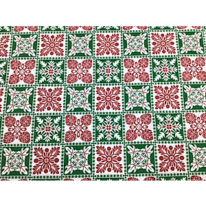 Hawaiian Quilt Design in Christmas Red & Green Small Quilt Design Hawaiian Print Fabric Sold by The Yard