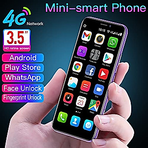 Soyes S10I Unlocked Mini 4G Android Smart Phone 3.5" Dual Sim Ultra Thin Card Student Palm Cellphone Google Play Whatsapp Face Fingerprint 2050mAh Global Version (Star Purple, 3GB+64GB)