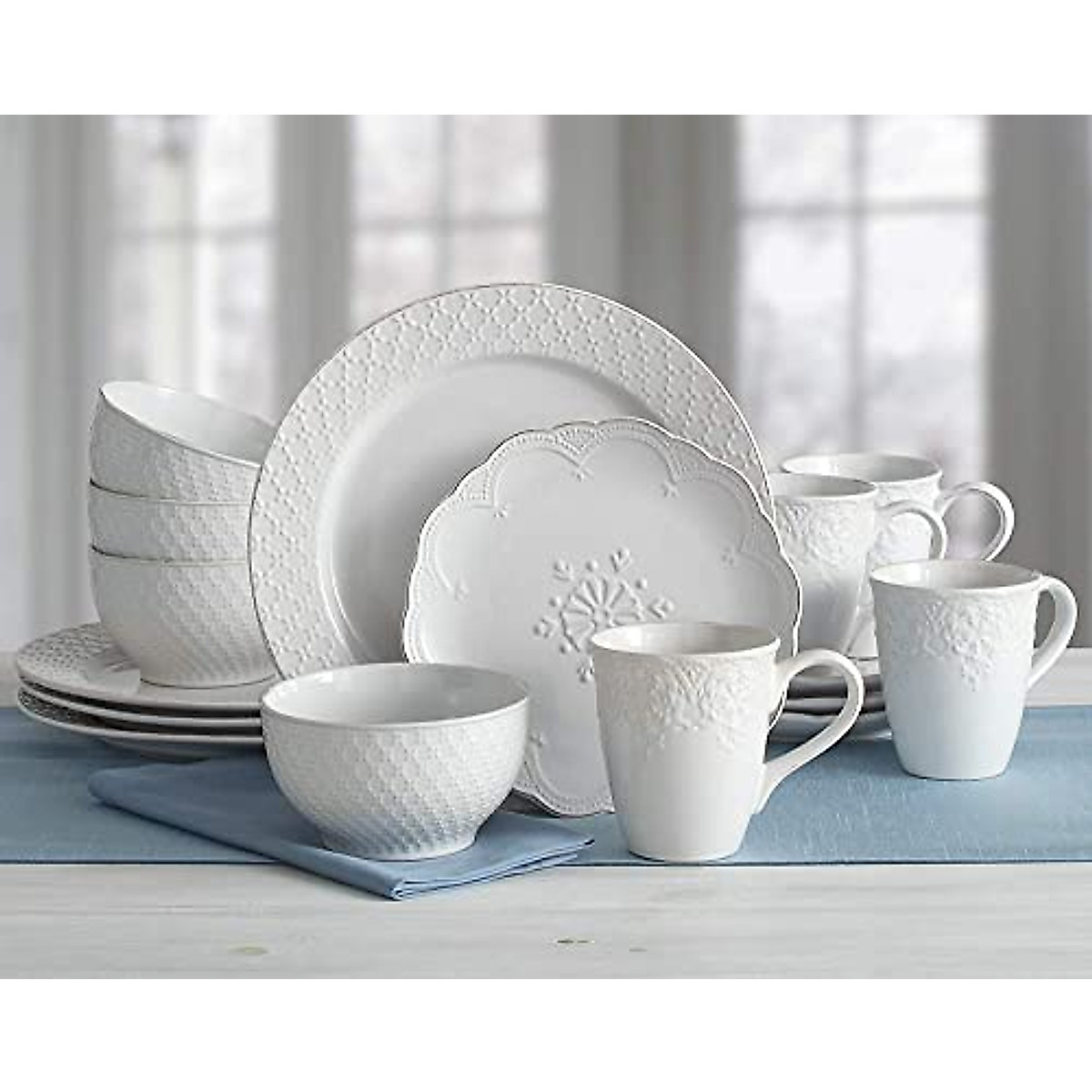 Pfaltzgraff French Lace White 16 Piece Dinnerware Set, Service for 4