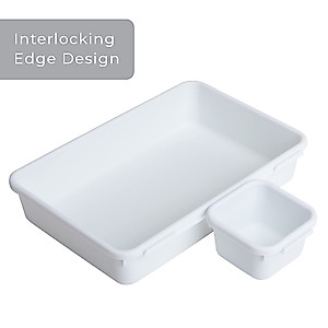 Smart Design Interlocking Drawer Organizer - 8 Piece Set - BPA Free - Utensils, Flatware, Office, Personal Care, or Makeup Storage - Kitchen - White