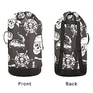 innewgogo Pirate Skull Nylon Travel Laundry Bag for Luggage Dirty Clothes Organizer with Drawstring Closure & Shoulder Straps Dirty Clothes Shoulder Bag for Apartment College Dorm Factories