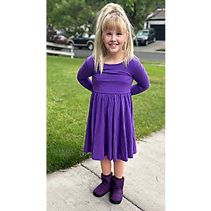 Stelle Long Sleeve Girls Dress Toddler Fall Dresses Skater Twirl Cotton A-Line Dress for School Casual Holiday Halloween(Purple, 7 Years)