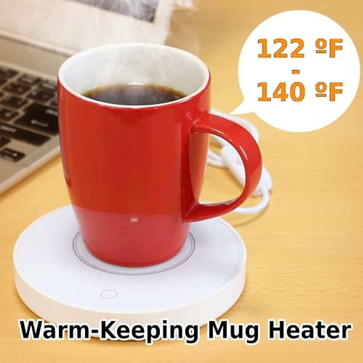 Japard Mug Warmer Coffee Mug Heater for Desk USB, Round Design, Heating Function 122 ℉ -140 ℉, Beverage Heater for Home, White, Drink Warmer for Desk USB