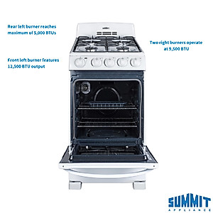 Summit 20” Gas Range, 4 Burners, Full 2.3 cu.ft Oven - (ADA Compliant) - RG200WS