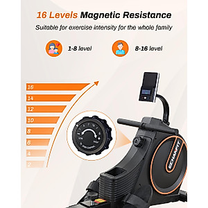 ECHANFIT Magnetic Rowing Machines for Home, LCD Monitor with Backlight and Tablet Holder, 16 Levels Adjustable Resistance, 350 LB Weight Capacity Foldable Rower for Home Gym Cardio Workout