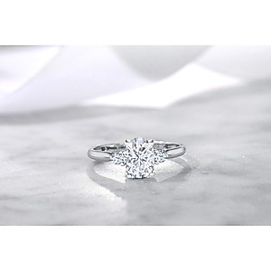 10K White Gold Forever Classic Moissanite by Charles & Colvard and White Created Sapphire Women Solitaire Ring (1.60 Cttw, Oval 8X6MM, Available in Size 5,6,7,8,9)