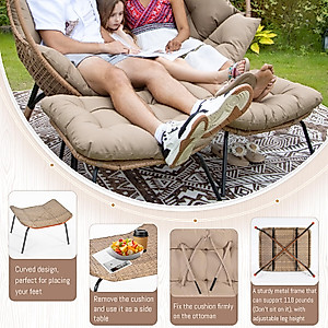 BULEXYARD Double PE Wicker Stationary Egg Chair with Legs Patio 2 Person Loveseat Chair Indoor Outdoor Oversized PE Rattan Lounge Chair for Garden Balcony (Brown/Brown, Double Egg Chair with Ottoman)